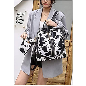 ENYIWH Women Fashion 2 Pack With Backpack Purse Leather Shoulder Bag Travel Bag Handbag Casual Fashion Multipurpose Design Convertible Shoulder Bag Handbag with Wristlet (White Cow)