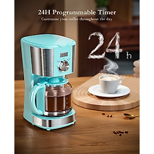 Wamife Coffee Maker - 12 Cup Programmable Drip Coffee Machine Coffee Brewer Timer Machine with Thermal Carafe Retro Coffee Makers for Home & Office (Blue Coffee Machine)