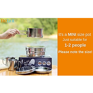 BeGrit Backpacking Camping Cookware Mini Picnic Camping Cooking Mess Kit with Pot and Pan Set for Hiking 8pcs Set