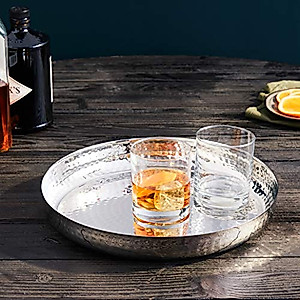 Elegance Hammered Stainless Steel Round Tray, 13", Silver