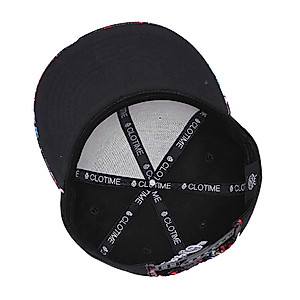 CLOTIME Tiger Embroidered Floral Snapback Hat 3D Rose Floral Print Visor Caps Twill Flat Bill Adjustable Baseball Cap (Black Rose Tiger)