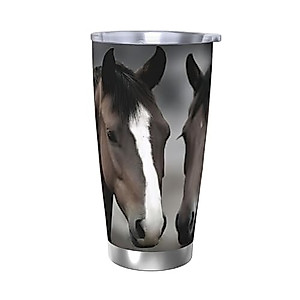 EKPRAVDKTF Cute Two Horses 20oz Insulated Stainless Steel Tumbler With Lids And Straws, Double Wall Vacuum Travel Coffee Mug, Thermal Cup For Cold & Hot Drinks, Reusable Metal Straw & Brush