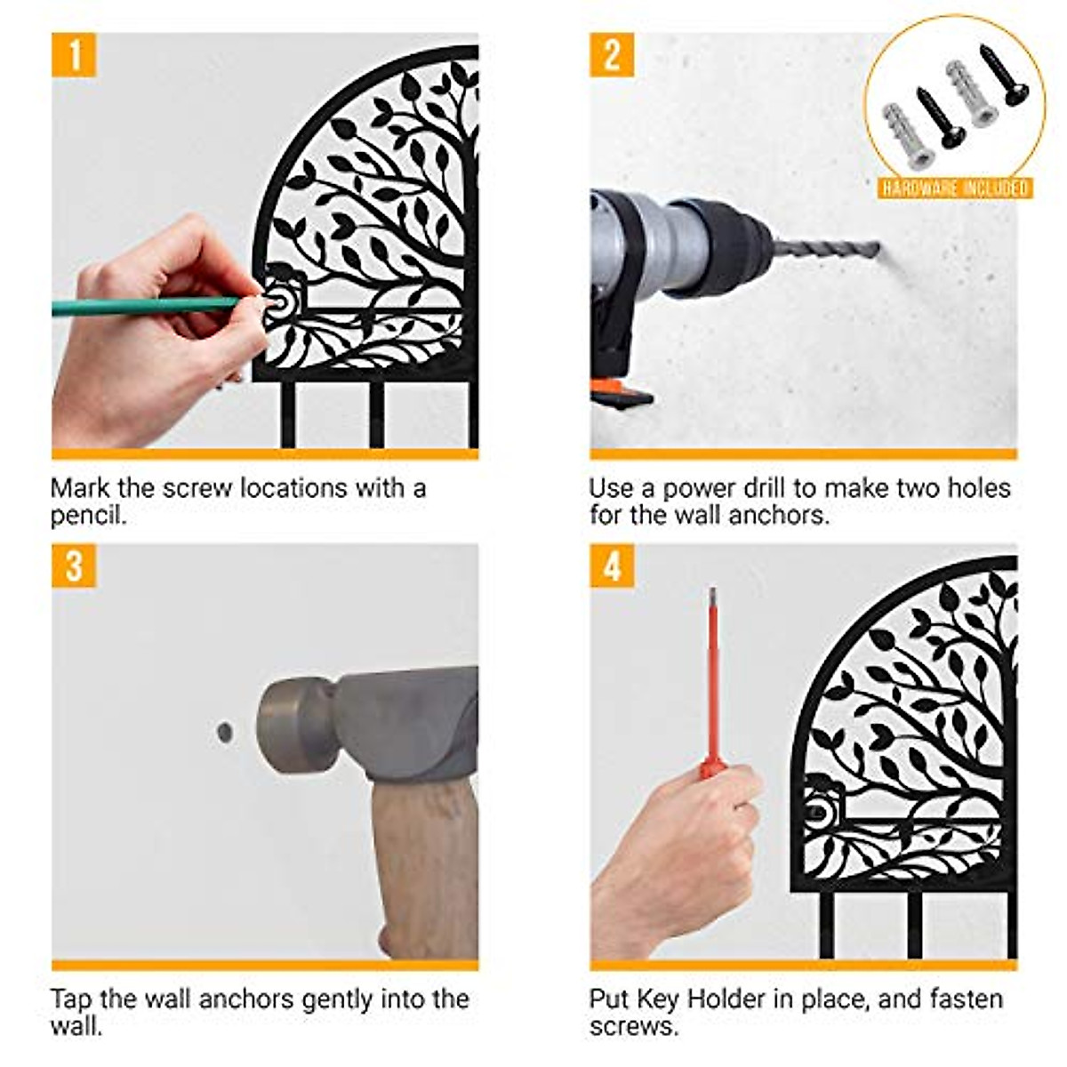 MAXFOUNDRY Mail & Key Holder for Wall - Christmas Gift, Wall Mounted Decorative Mail & Key Rack Organizer - for Keys, Mail, Wallet, Dog Leash Storage & More - Durable Hanger Hooks - Rust Proof- Black