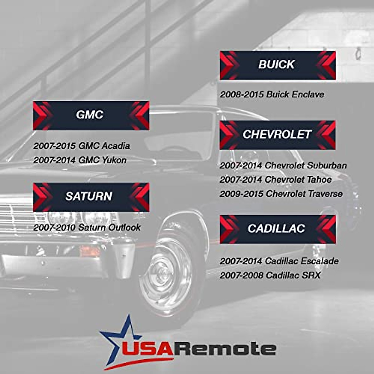 Key Fob Keyless Entry Remote with Ignition Key fits Chevy Suburban Tahoe Traverse/GMC Acadia Yukon/Cadillac Escalade SRX/Buick Enclave/Saturn Outlook, Set of 2