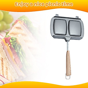 Double-Sided Sandwich Baking Pan, Double Sided Frying Pan, Sandwich Grill Gas Stove Grilled Cheese Maker Nonstick Sandwich Maker Flip Grill Pan for Breakfast Pancakes, Removable Handle (Style 2)