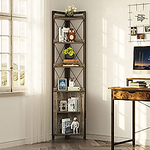 Rolanstar Corner Shelf 5-Tier with Storage and Wall Mounted Shelf with Hooks