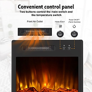 MOCIFI 18 inch Built-in Electric Fireplace Insert Heater, Recessed Freestanding Fireplace, Remote Control, Touch Screen, Adjustable Flame Brightness Speed, Low Noise, 1000W, Black