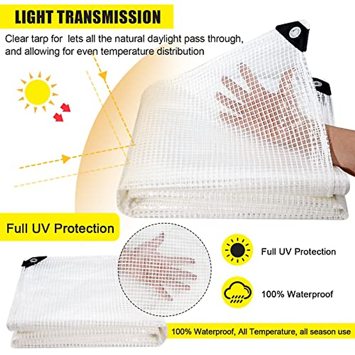 Clear Greenhouse Heavy Duty tarp 14 Mil Clear Waterproof Cover 10 Year UV Resistant Poly Tarp with Grommets 12 x8ft Superior Strength ,for Gardening, Farming, Nursery, Garden