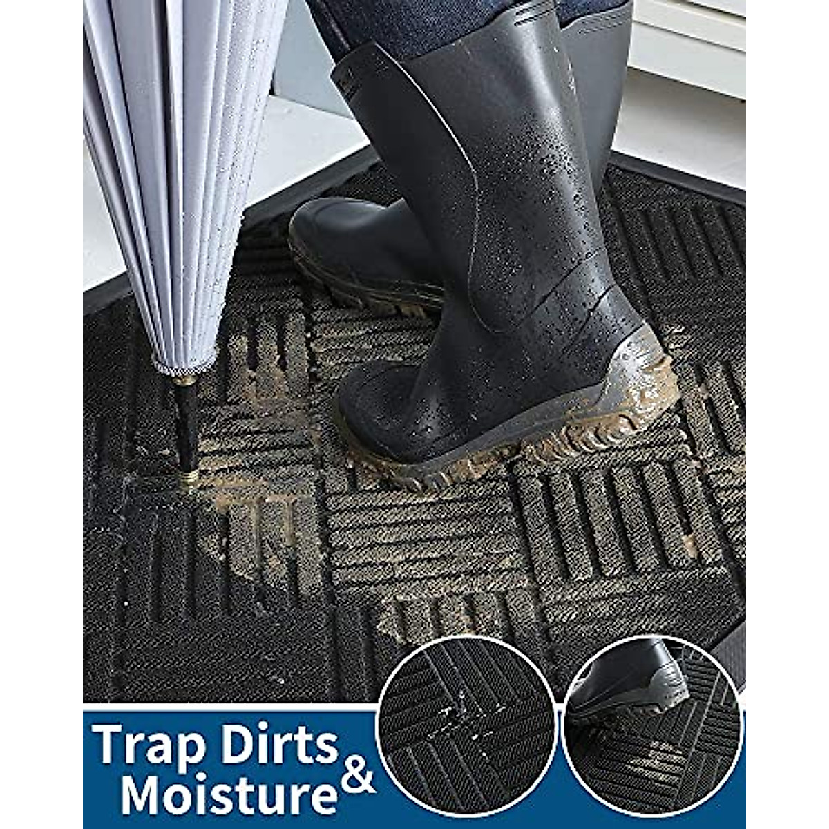 MontVoo-Door Mat- Front Door Mats Outdoor Indoor Entrance-Thick Non Slip Rubber Welcome Mat Indoor Outdoor Doormats for Home Inside Outside Entry Entryway Rug-Shoe Mat Scraper-Black-17”x30”