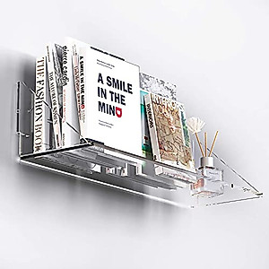 MaxGear Clear Acrylic Shelves，Invisible Floating Wall Bookshelves for Kids，Display Wall Mounted Hanging Shelves with Screws for Bathroom, Bedroom, Living Room, Office, Kitchen Set of 3