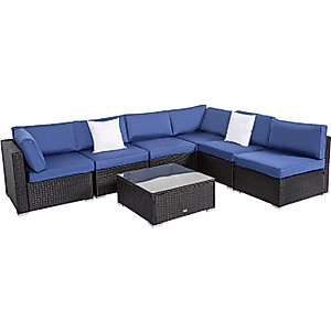 kinbor Patio Cushion Covers Replacement - 14 Piece Outdoor Couch Cushion Slipcovers with Zipper for Sectional Sofa Furniture Set, Washable Covers Only (Dark Blue)