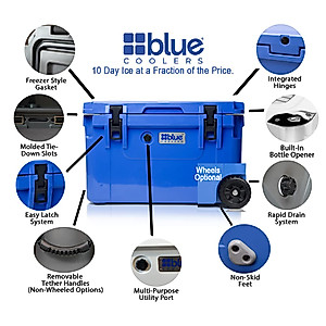 Blue Coolers Ice Vault – 60 Quart, Roto-Molded Ice Cooler with Wheels | Large Ice Chest Holds Ice up to 10 Days | Trademark Blue