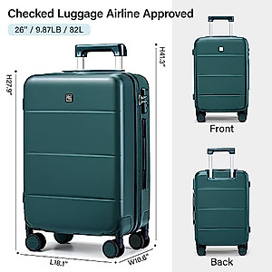 Hanke 26 Inch Luggage Large Suitcase With Spinner Wheels Tsa Luggage Suitcases Traveler's Choice Hard Case Luggage For Women & Men Rolling Checked Luggage（Blackish Green）