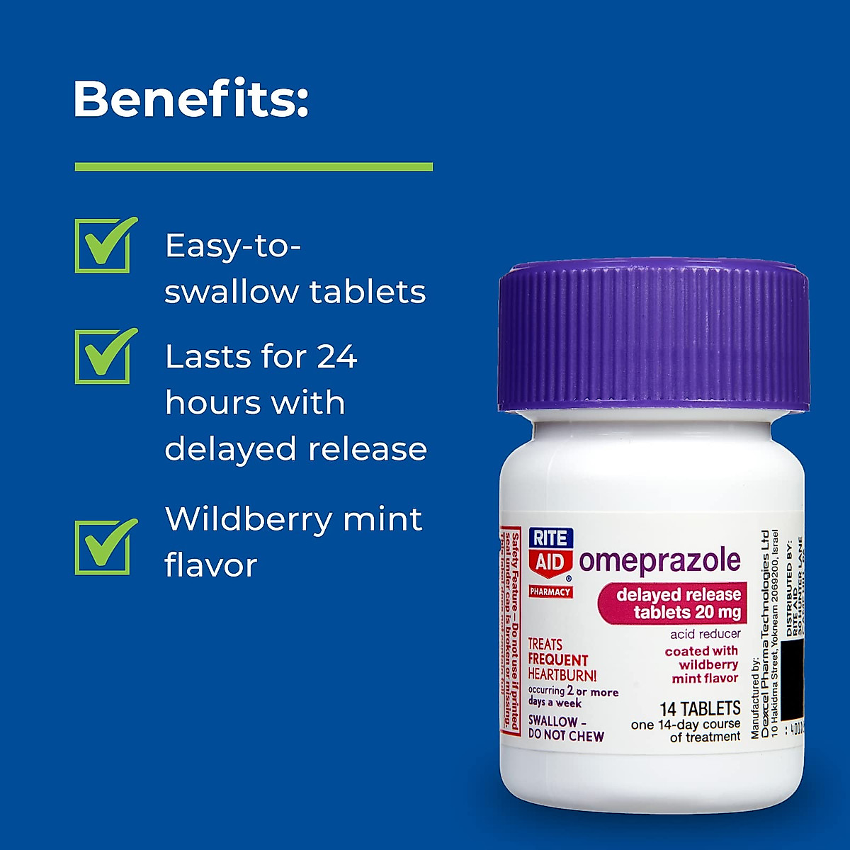 Rite Aid Omeprazole Tablets- 20 mg, 3 Bottles, 14 Count Each (42 Count Total) (Wildberry Mint)