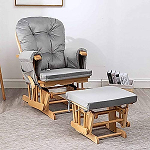 Paddie Glider Rocker Replacement Cushions with Storage Velvet Washable Non Slip for Glider Rocking Chair, 5PCS, Light Grey