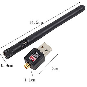 WiFi WLAN Stick Adapter 150Mbit 2dBi Wireless USB WiFi Network Adapter Dongle Antenna for Windows Vista/XP/2000/7/8/10, Linux, MAC OS