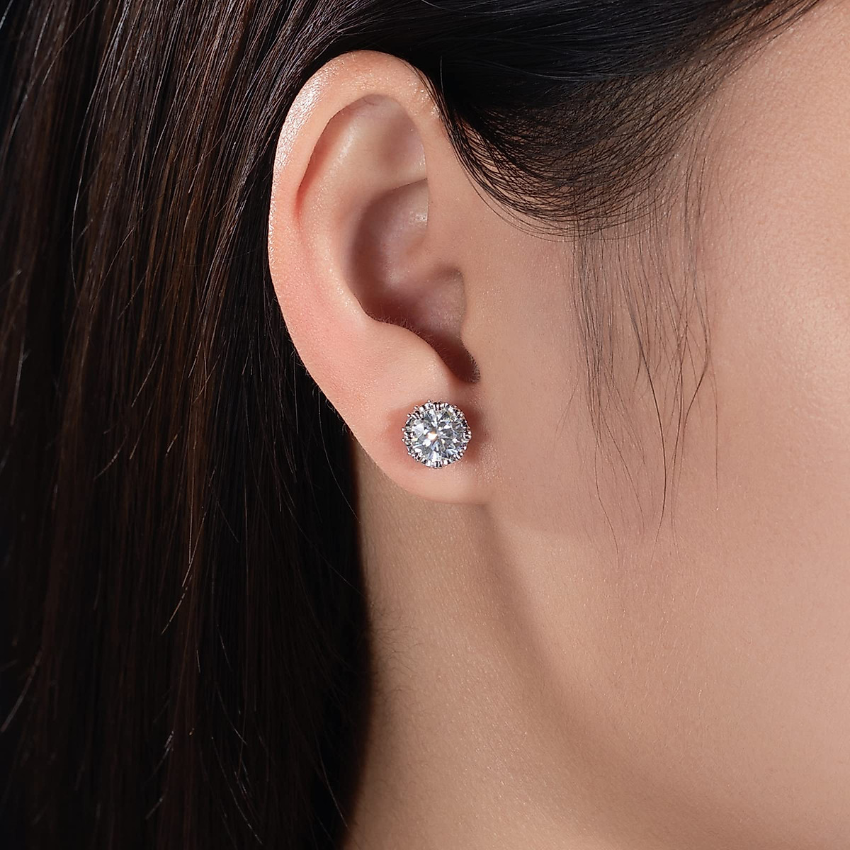 2cttw Moissanite Stud Earrings Crown Gold Plated 925 Sterling Silver Earrings for Women D Colour VVS1 Lab Created Diamond Stud Earring for Her Mother's Day Gift with Certificate