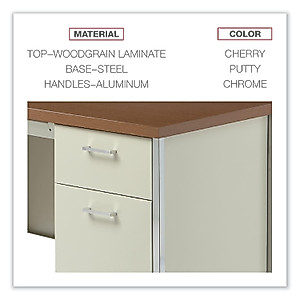 Alera SD4524PC Single Pedestal Steel Desk, Metal Desk, 45-1/4w X 24d X 29-1/2h, Cherry/putty