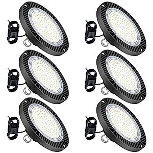 Juyace 150W UFO LED High Bay Light ETL Listed 21000lm 5000K Daylight IP65 Commercial Shop/Barn/Garage/Warehouse/Workshop/Area/Industrial Light (6 Pack)
