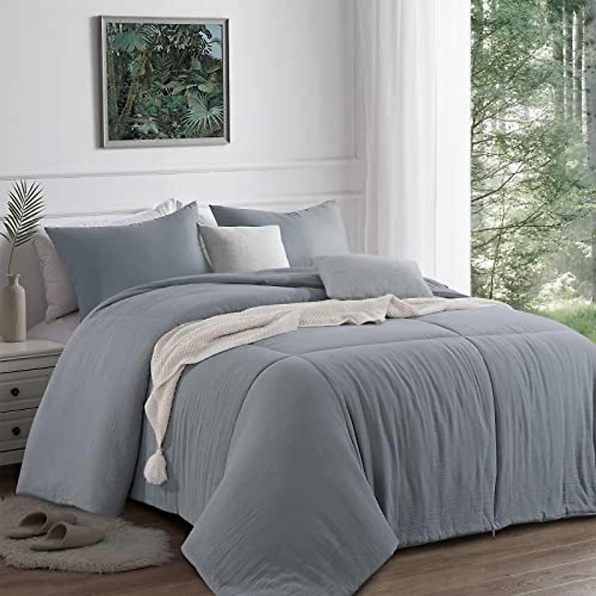 HOMBYS Oversized Muslin Blanket 10x10 Feet, 100% Cotton Extra Large Soft Throw Blankets for Couch Bed, 120x120 in All Season Soft Lightweight Pre-Washed Blanket,Grey