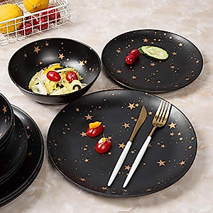 Melamine Dinnerware Sets for 4,12 Piece Plates and Bowls Sets - BPA Free, Dishwasher Safe, Outdoor Indoor Use,Star Pattern