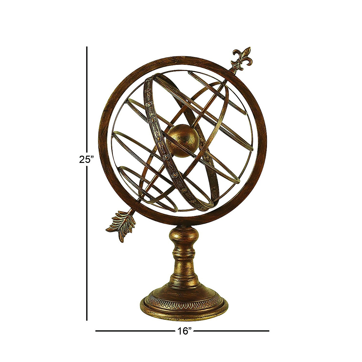 Deco 79 Metal Compass Armillary Globe, 17" x 14" x 25", Brass
