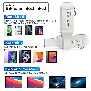 GOVNDVN MFi Certified 256GB iPhone Photo-Stick-USB-C iPhone-Flash Drive Photo-Storage-Thumb-Drive iPhone Backup Stick iPhone Memory Storage for iPhone 15/14/13/12/11 iPad Mac PC Android