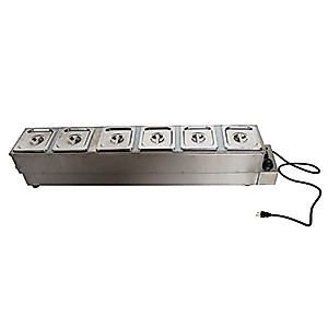 TECHTONGDA Food Soup Warmer Bain Marie Steam Table Commercial Canteen Buffet Heater Stove 7x6.5x6inch Pan 6 Pan