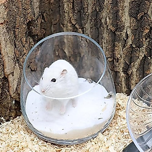 Dnoifne Small Animal Sand-Bath Box, Round Glass Small Pet Sand Bath Box, Sand Bath Shower Room and Sand Bath Container for Rats Hamsters Mice Lemming Gerbils Chinchilla Guinea Pig Hedgehog