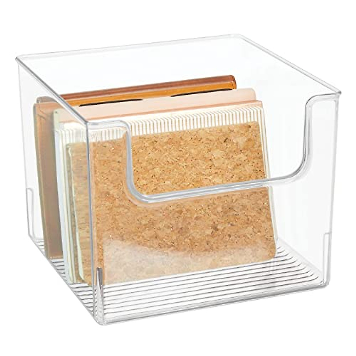 mDesign Modern Plastic Open Front Dip Storage Organizer Bin Basket for Home Office Organization - Shelf, Cubby, Cabinet, Cupboard, and Closet Organizing Decor - Ligne Collection - 4 Pack - Clear