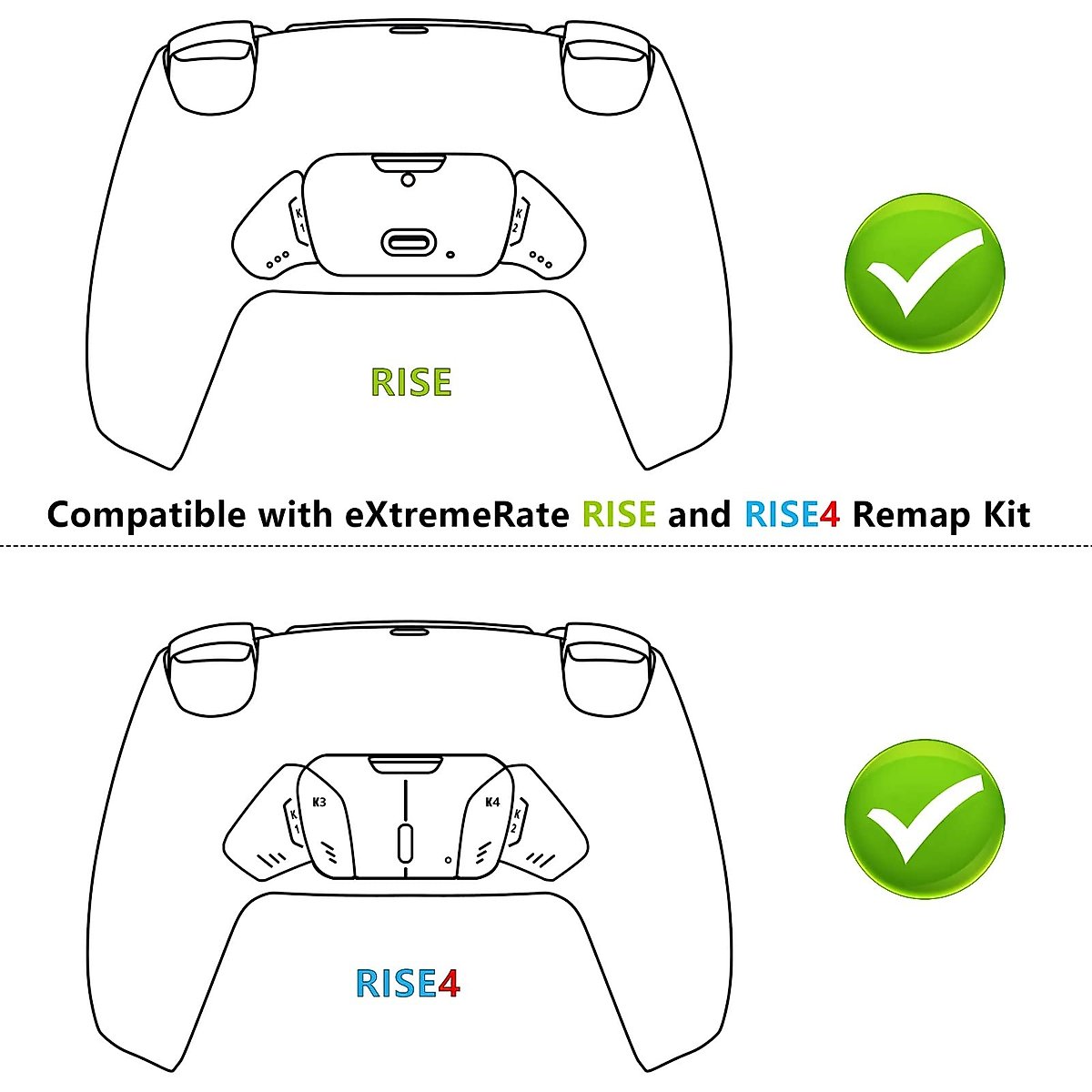 Black White Performance Rubberized Grip Redesigned Back Shell for PS5 Controller eXtremerate Rise & RISE4 Remap Kit - Controller & Rise Remap Board NOT Included