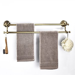 Bath Towel Bar Bathroom Hardware Bathroom Pendant, Brass Material European Bathroom Antique Towel Rack Double-Rod Towel Rail Towel Holder