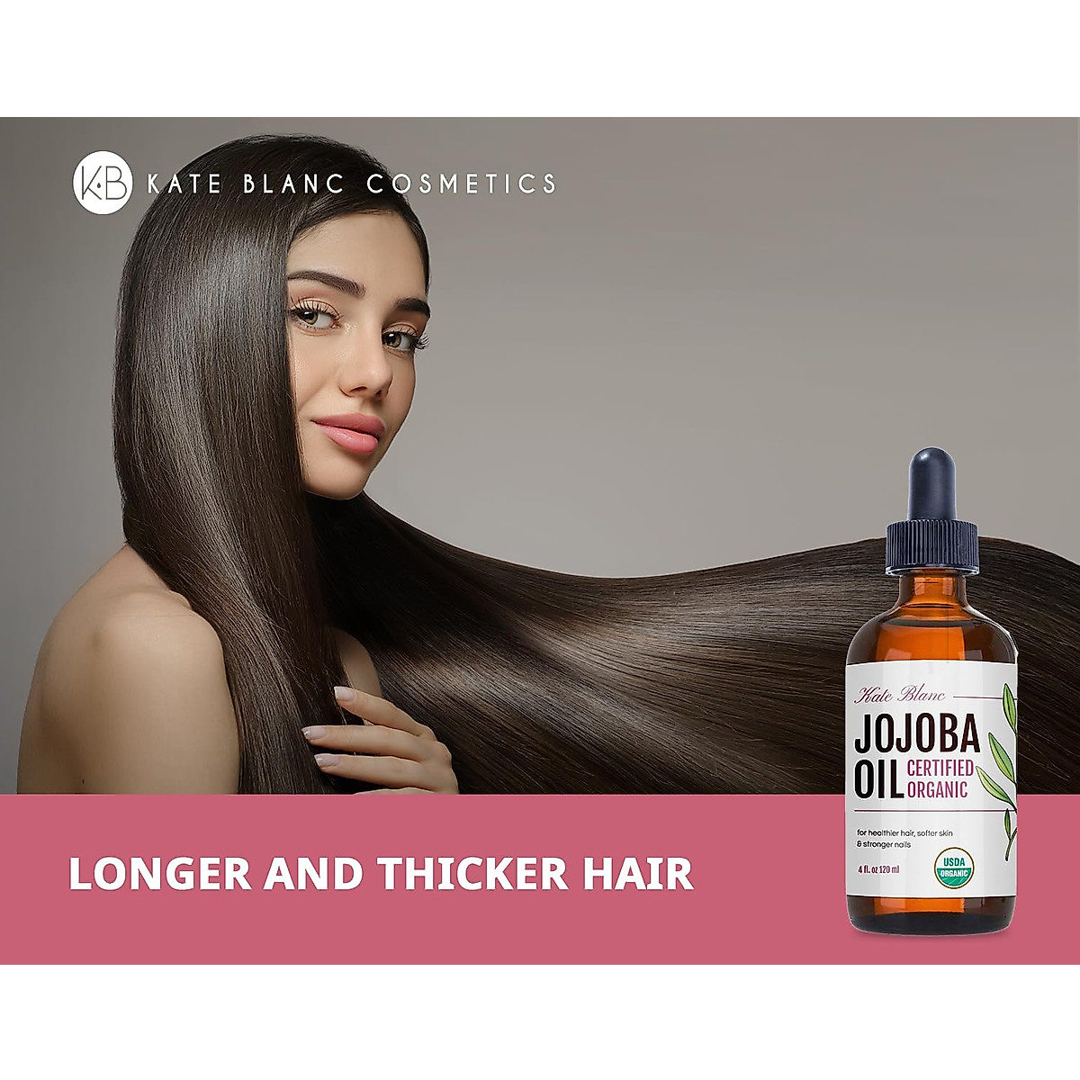 Kate Blanc Cosmetics Jojoba Oil for Hair Growth, Face & Skin. Gua Sha Oil for Face Massage and Dermaplaning (4oz, Organic, 100% Pure, Natural)