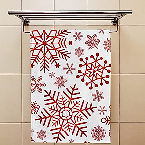 Vantaso Bath Hand Towels Set of 2 Christmas Red White Snowflakes Soft and Absorbent Washcloths Kitchen Hand Towel for Bathroom Hotel Gym Spa