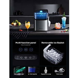 GoveeLife Smart Ice Maker Countertop, Portable Ice Machine with Voice Control, 9 Ice Cubes in 6 Minutes 3 Sizes, 26lbs/24Hrs, Self Cleaning RGB Lights, Quiet Ice Maker with Scoop for Kitchen Silver