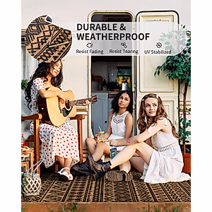 MontVoo-Outdoor Rug Carpet Waterproof 5x8 ft Reversible Patio Rug RV Camping Rug-Plastic Straw Rug Outside Indoor Outdoor Area Rug for Patio Deck Balcony Picnic Beach Outdoor Decor Boho Black Brown