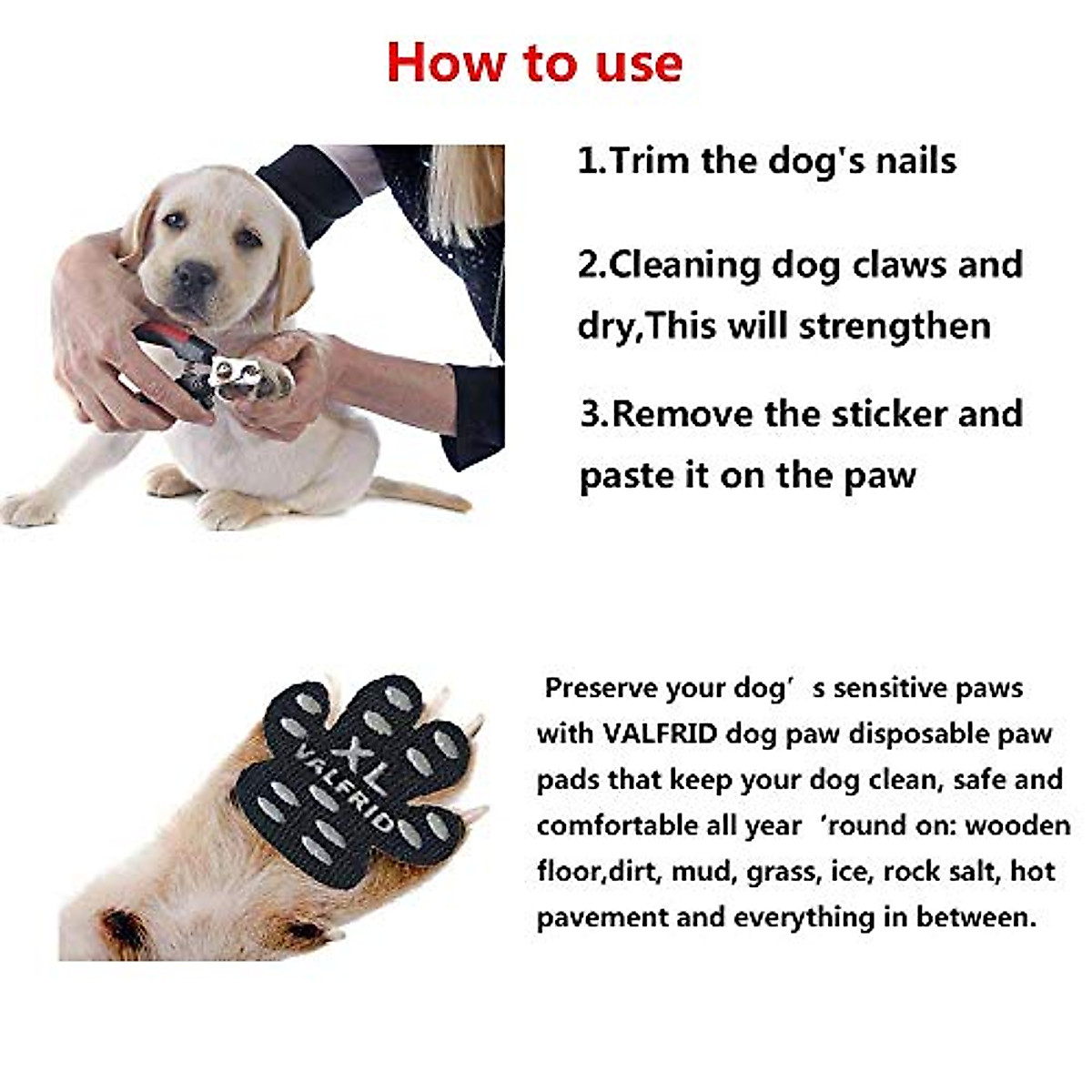 VALFRID Dog Paw Protector Anti-Slip Grips to Keeps Dogs from Slipping On Hardwood Floors,Disposable Self Adhesive Resistant Dog Shoes Booties Socks Replacemen XXL 24 Pieces