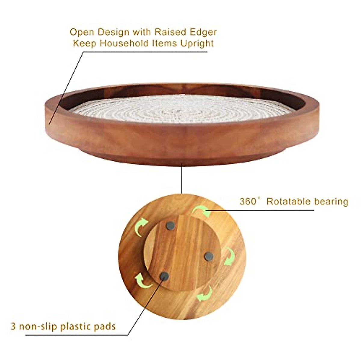 Paninluo Lazy Susan Organizer with Mat - 12 Inch Wooden Lazy Susan for Table Keep Space Organized and Nice,Lazy Susan Turntable for Cabinet、Countertop、Pantry、Spice Rack