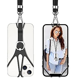 Phone Lanyard, SS Cell Phone Lanyard Wrist Strap with Phone Ring Holder Stand Universal Fit for Mobile Phone-Black