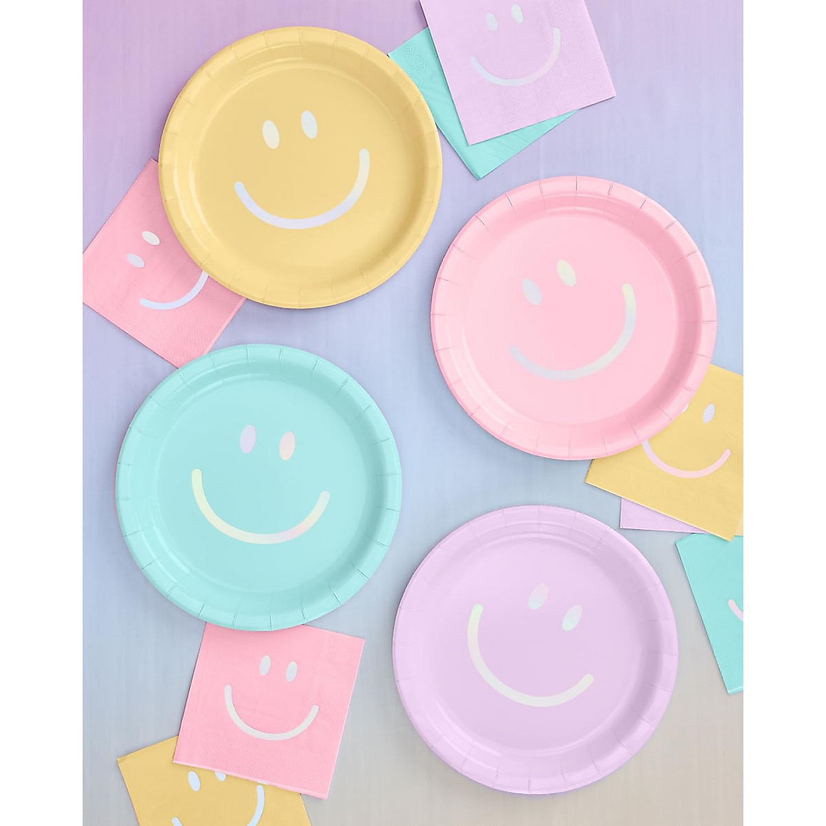 xo, Fetti Smiley Paper Plates - 24 pk, 9" | Happy Pastel Birthday Party Decorations, Cute Bachelorette Party, Cool Cake Plates