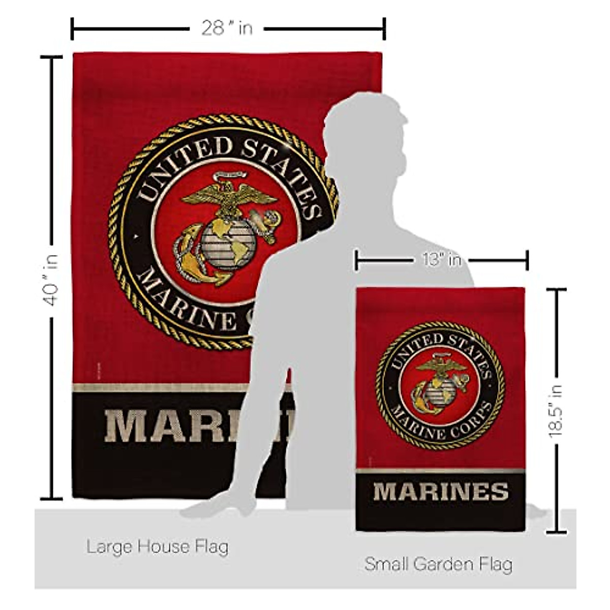 US MILITARY United State Burlap Garden House Flag-Kit Armed Forces Marine Corps USMC Semper Fi American Military Veteran Retire Official Banner Small Yard Gift Double-Sided, Made in USA