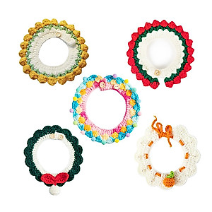 WAIT FLY Lovely Handmade Crochet Pet Collar, Knitted Cat Collar Dog Collar -Set of 5-XS