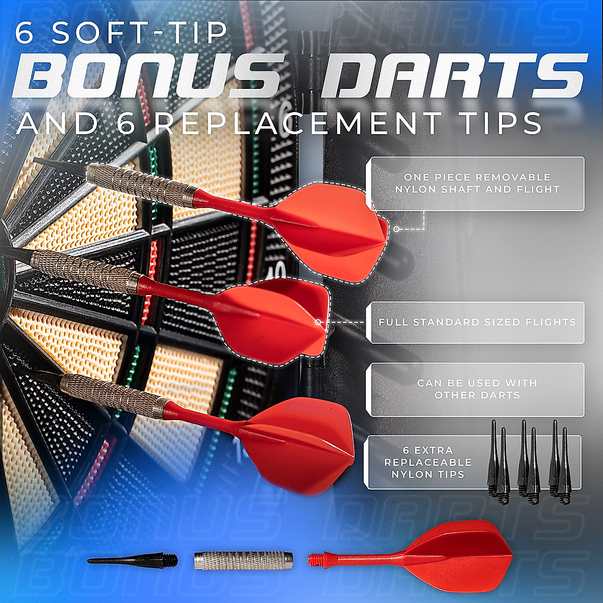 Franklin Sports Electronic Dart Board Set - Soft Tip Electric Dartboard with Digital Scoreboard + Cabinet - Adults + Family Set - (6) Darts Included - FS3000, Black