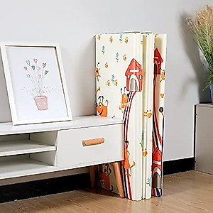 BabeLab Foldable Baby Play Mat - Large Double-Sided Reversible Folding Portable Waterproof Crawling Activity Foam Playmat (Colorful Doggie)