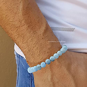 Aquamarine Bracelet for Women Men's Gifts - Protection Healing Crystal Bracelet - 8mm Gemstone Beaded Adjustable Bracelet