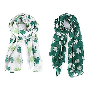 2 Pack Green Shamrock Scarf St Patricks Day Scarf Women St Patricks Day Accessories for Women,Long Clover Scarf Irish Gifts Silk Scarf Set Four Leaf St.Patrick's Scarf Saint Patricks Day Accessories