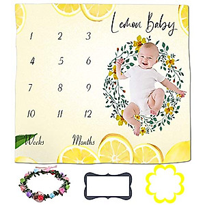 LYLYCTY Baby Milestone Blanket, Lemon Design Photography Background Prop for Neutral Newborn Baby, Baby Boy and Girl Gifts 47"x47" BTWYLY76