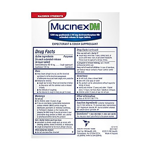 Mucinex DM 12Hr Maximum Strength Chest Congestion & Cough Medicine For Adults, Cold And Cough Medicine for Excess Mucus Relief, 1200 mg Guaifenesin & 60 mg Dextromethorphan HBr, 14 Bi-Layer Tablets