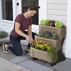 Simplay3 American Home™ 3-Level Multi Tiered Planter – Larger Planter Boxes for Indoor and Outdoor Garden Beds, Natural Stone Color, Made in USA