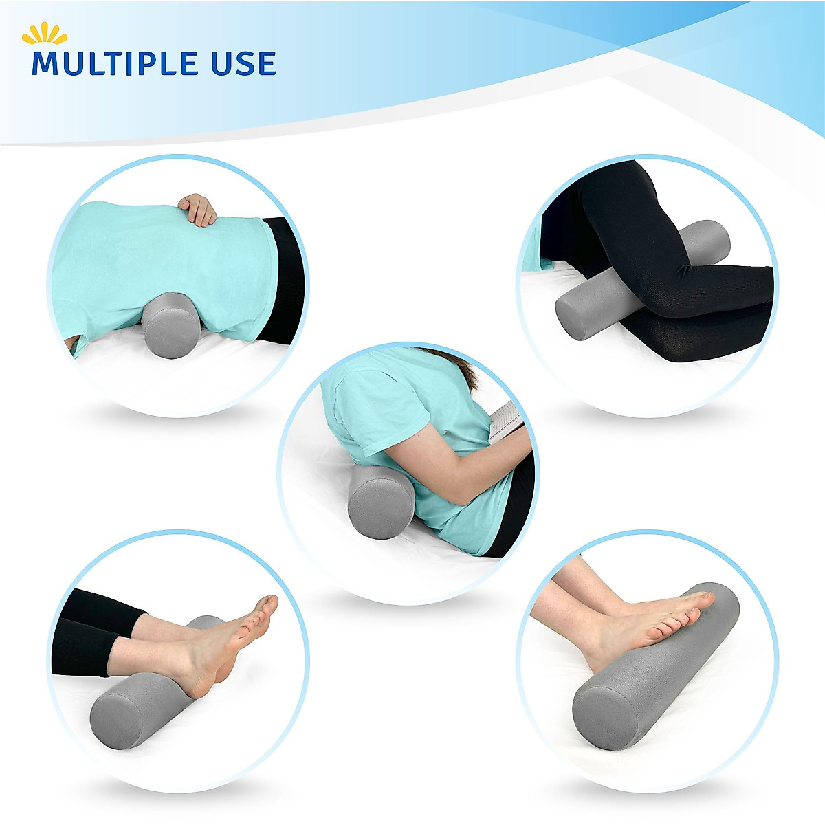 Healthex Cervical Neck Roll Pillow, Memory Foam Pillow, Cylinder Round Pillow, Pain Relief Neck Pillows for Sleeping Support, Removable Washable Cover (Grey)